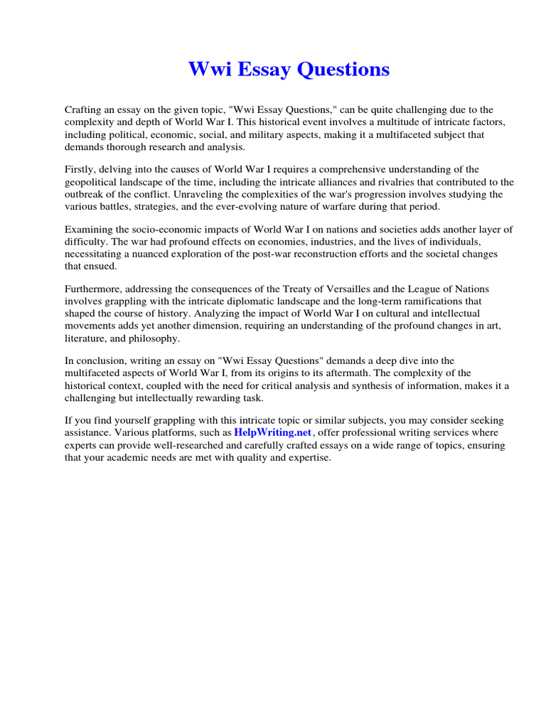 Wwi Essay Questions | PDF | Minimum Wage | Peninsular War