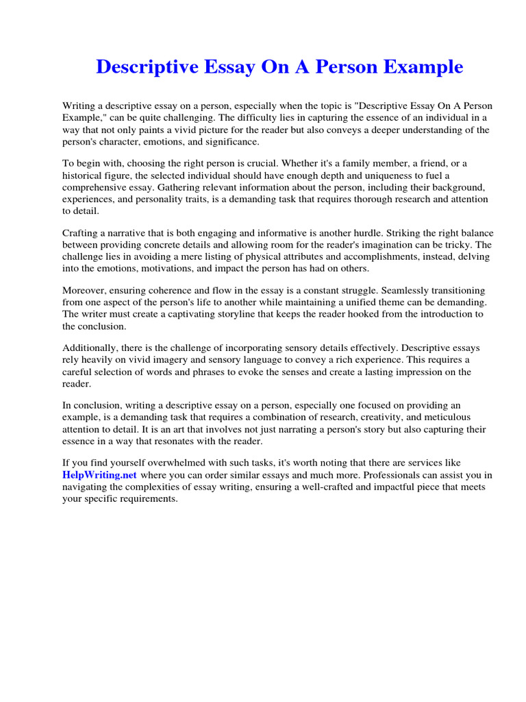 Descriptive Essay On A Person Example | PDF | Caregiver | Marriage