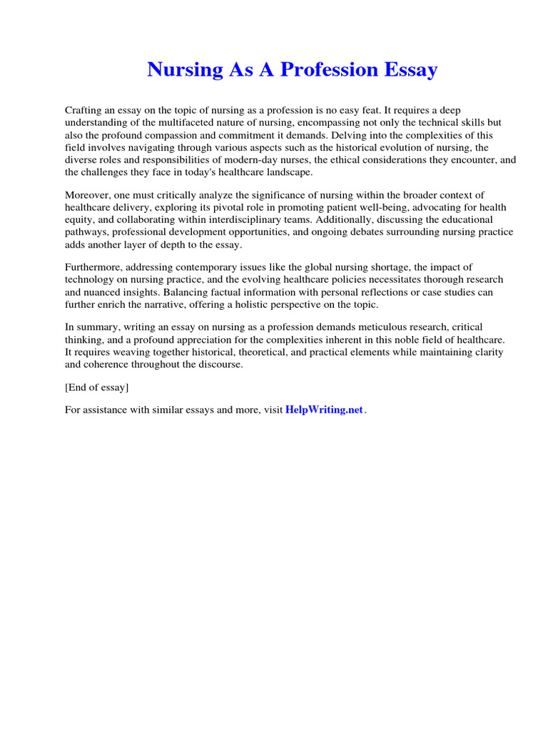 Nursing As A Profession Essay | PDF | Nursing | Essays