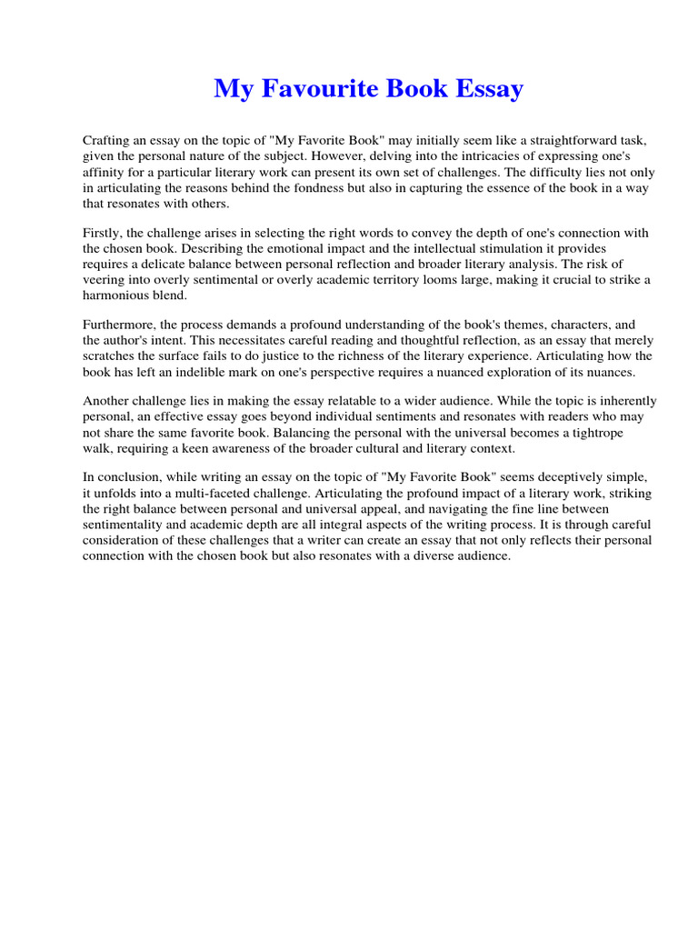 My Favourite Book Essay | PDF | Essays | Jane Austen