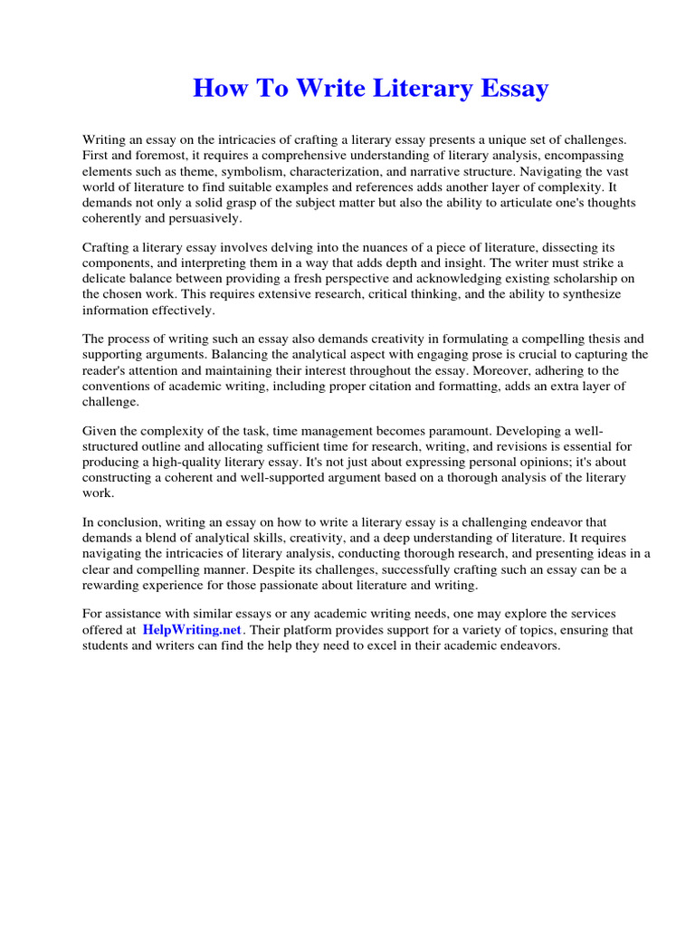 Guide to Writing a Literary Essay | PDF | Essays | Cognition