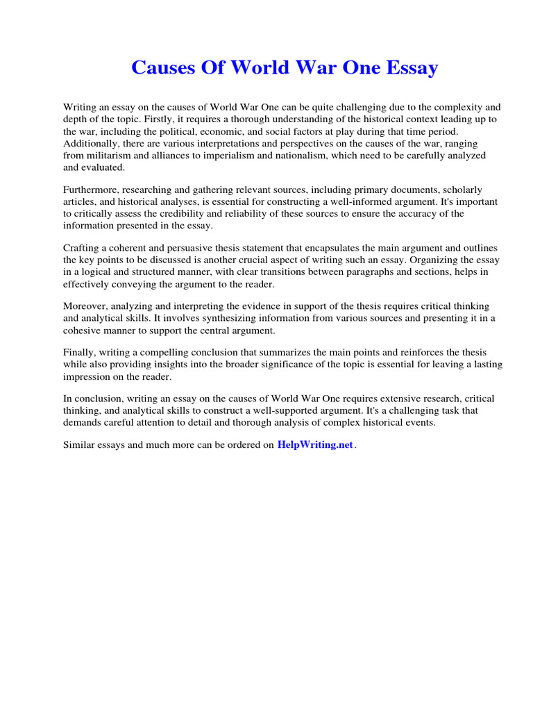 Causes of World War One Essay | PDF