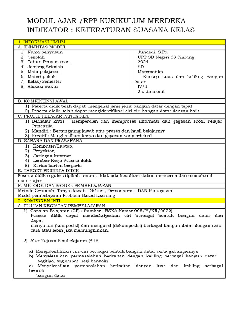 Salinan Dari MODUL AJAR - RPP Keteraturan Suasana Kelas | PDF