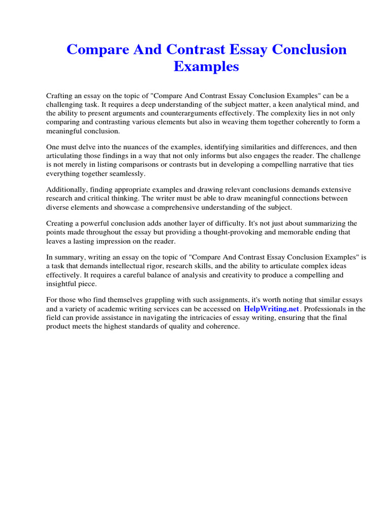 Compare and Contrast Essay Conclusion Examples | PDF | Essays | Grace ...