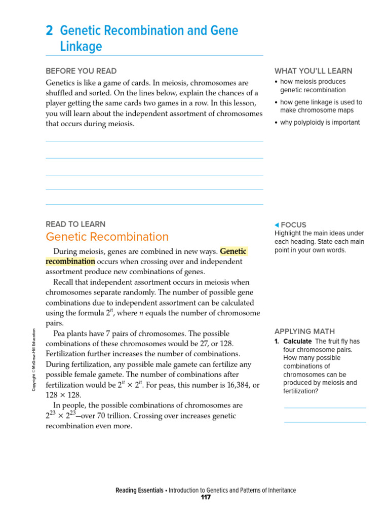 Reading Essentials - Genetic Recombination and Gene Linkage | PDF ...