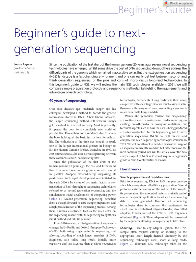 Beginners Guide To Next-Generation Sequencing | PDF