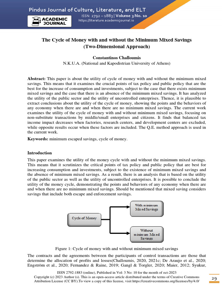 The Cycle of Money With and Without The Minimum Mixed Savings (Two ...