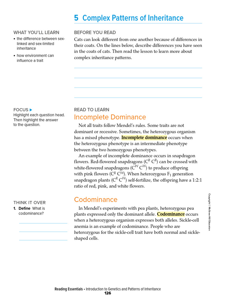 Reading Essentials - Complex Patterns of Inheritance | PDF | Dominance ...