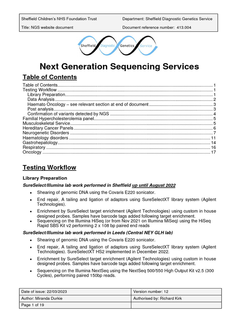 Next Generation Sequencing V12 | PDF | Dna Sequencing | Genetics