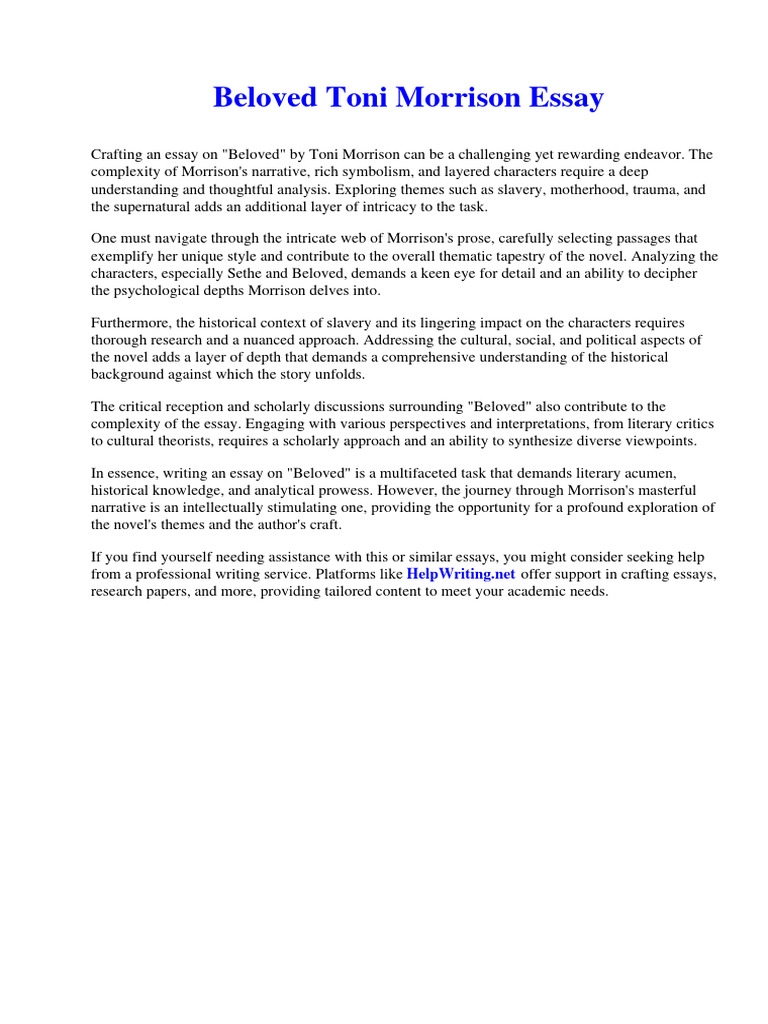 Toni Morrison's "Beloved" Essay Guide | PDF