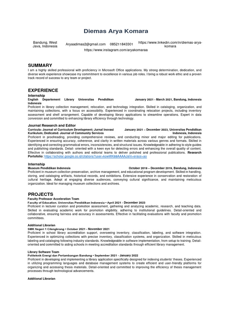 CV - Diemas Arya Komara - Januari | PDF | Agile Software Development | Libraries