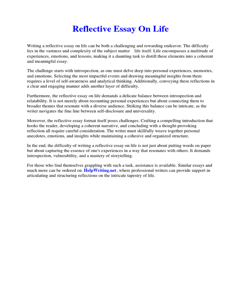 Reflective Essay On Life | PDF | Essays | Elvis Presley