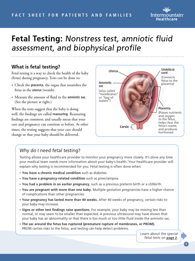 Fetal Testing Nonstress Test, Amniotic Fluid Assessment, Biophysical ...
