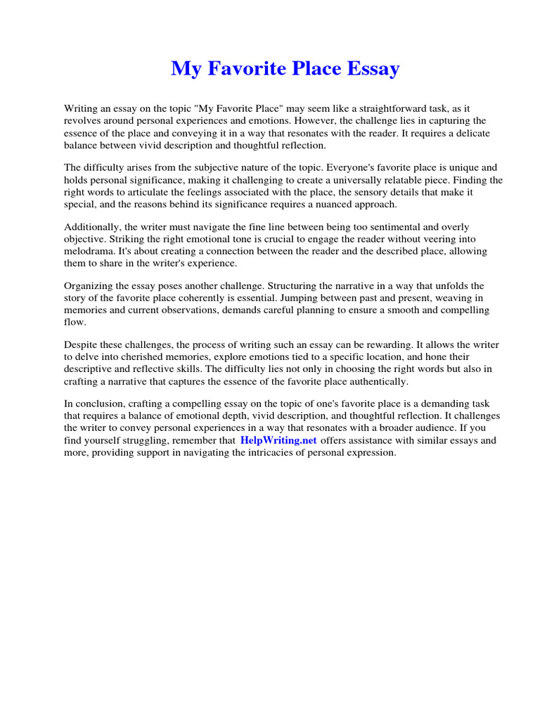 My Favorite Place Essay | PDF | Sleep | Essays
