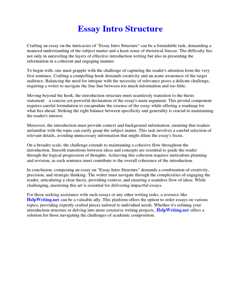 Essay Intro Structure | Download Free PDF | Credit | Finance & Money ...