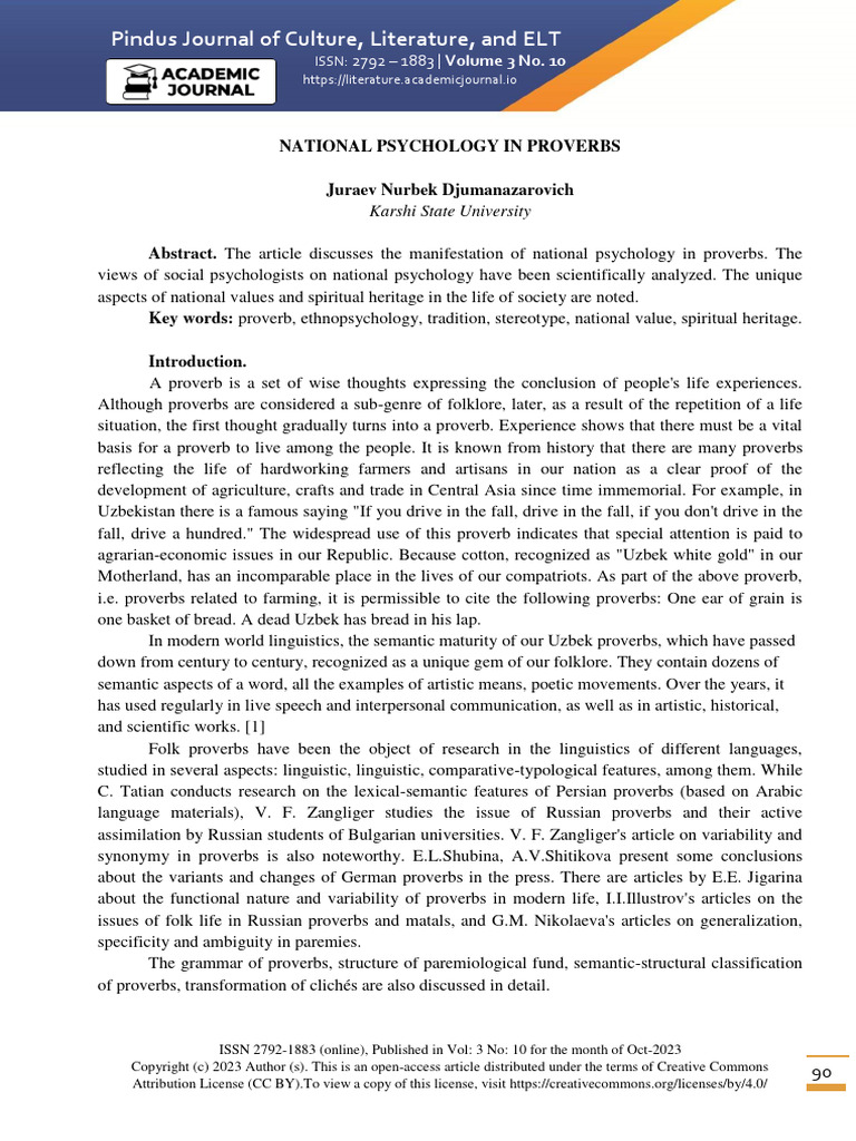 National Psychology in Proverbs | PDF | Proverb | Psychology