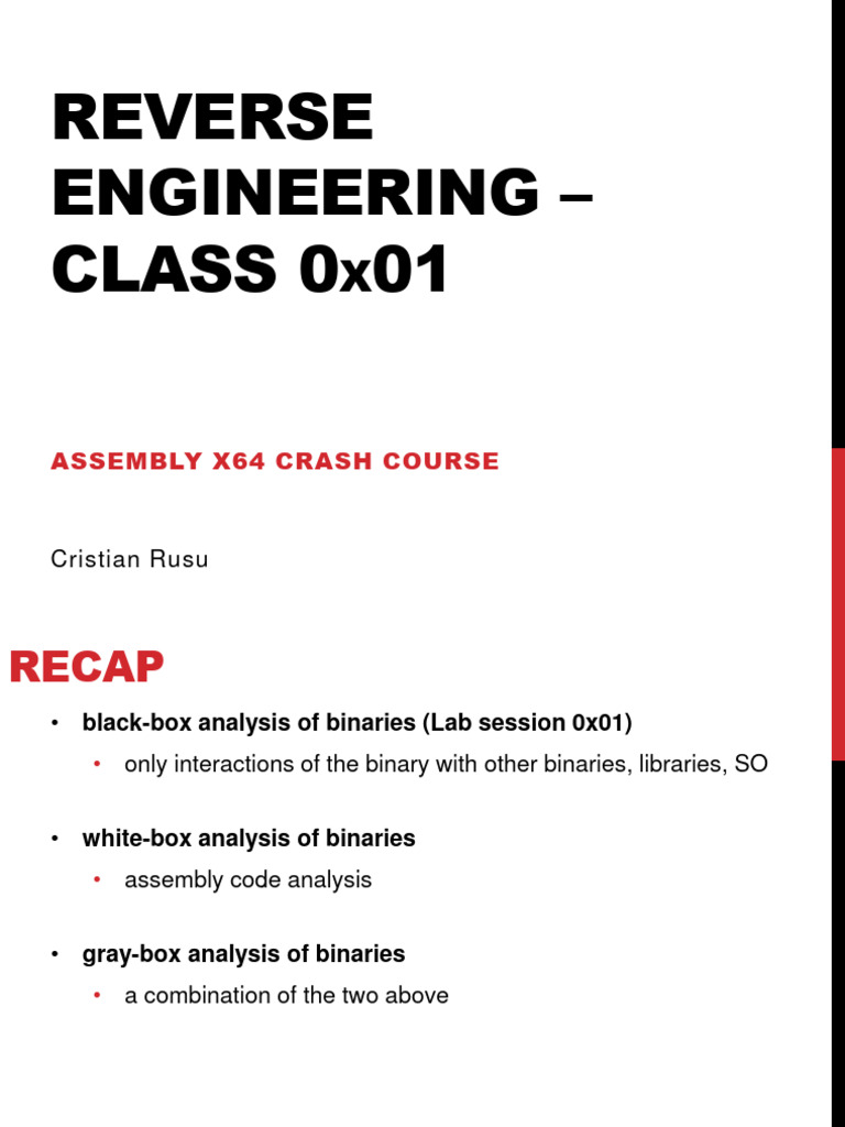 Reverse Engineering (RE) - Class 0x01 | PDF | Pointer (Computer Programming) | Assembly Language