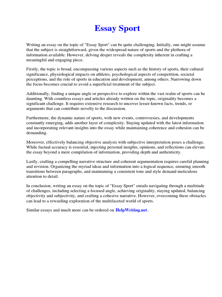 Essay Sport | Download Free PDF | Low Carbohydrate Diet | Essays