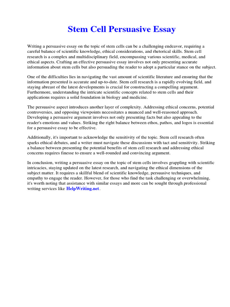 Stem Cell Persuasive Essay | PDF | Iago | Air Pollution