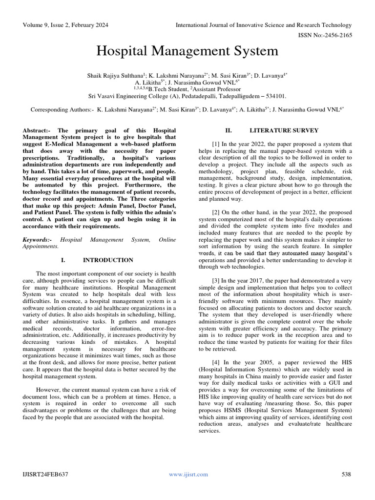 Hospital Management System | PDF | Databases | Health Care