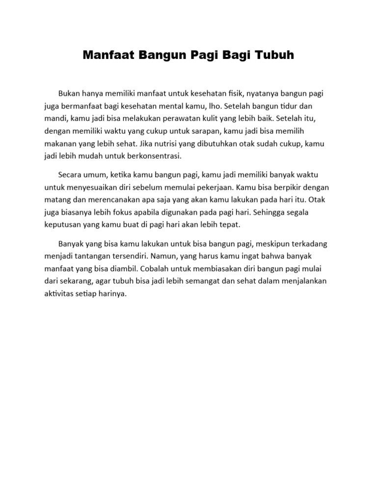 Manfaat Bangun Pagi Bagi Tubuh | PDF