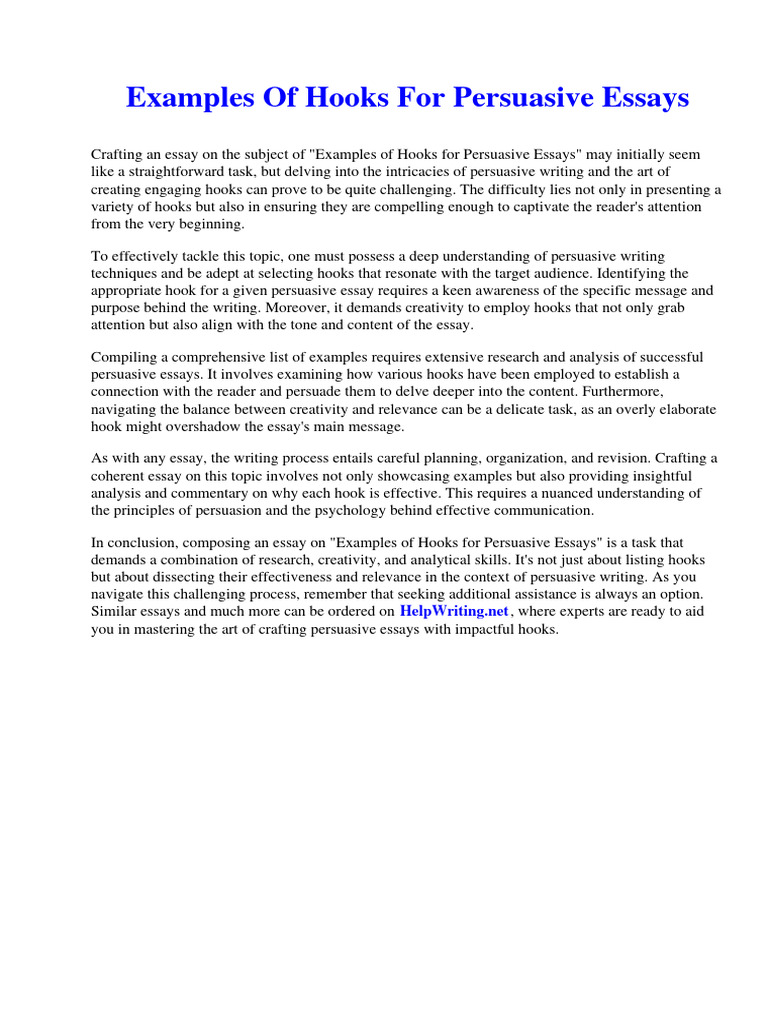 Examples of Hooks For Persuasive Essays | PDF | Leadership | Persuasion