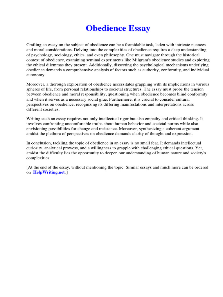 Obedience Essay | PDF | Obedience (Human Behavior) | George Orwell