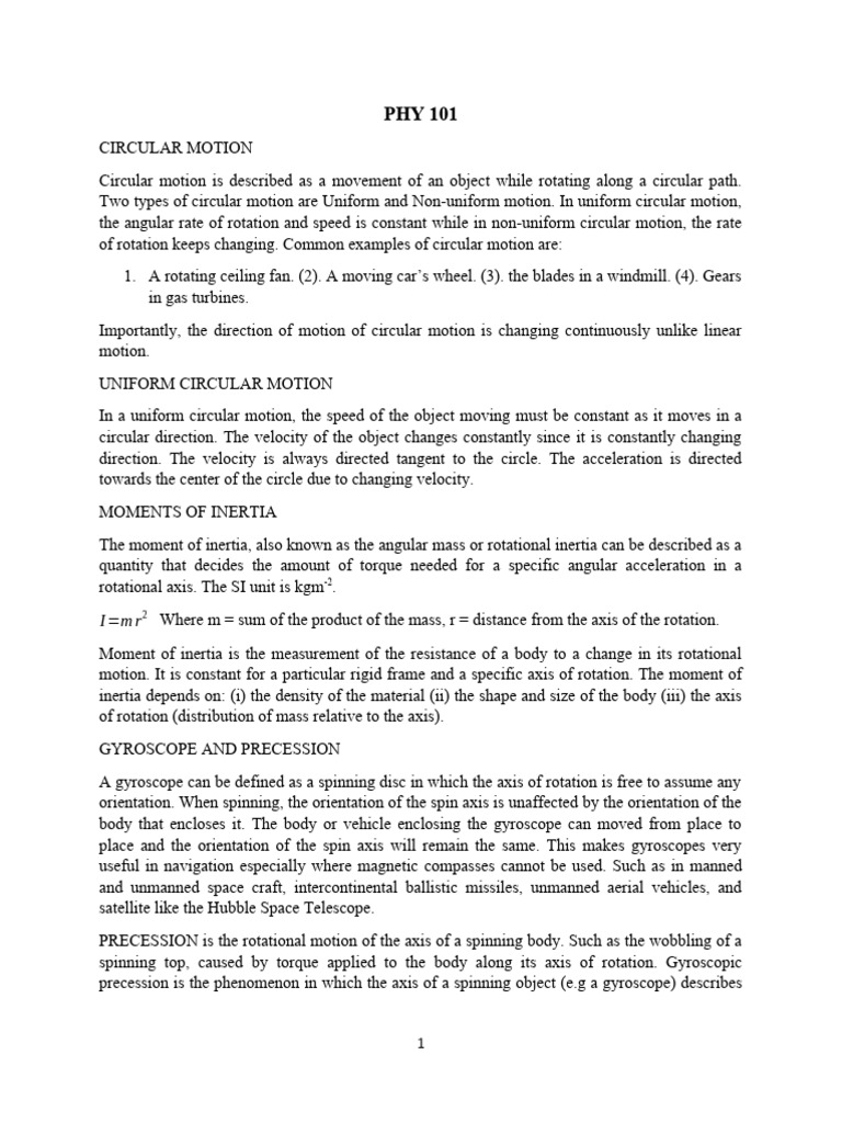 Phy 101 | PDF | Rotation Around A Fixed Axis | Gyroscope