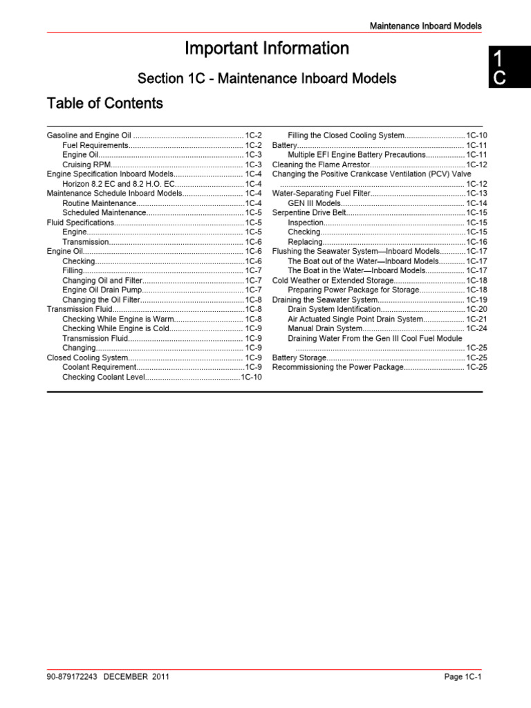 Important Information: Section 1C - Maintenance Inboard Models | PDF ...