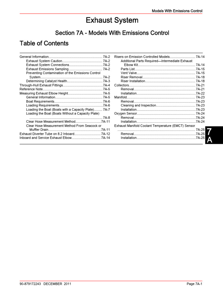 Exhaust System: Section 7A - Models With Emissions Control | PDF