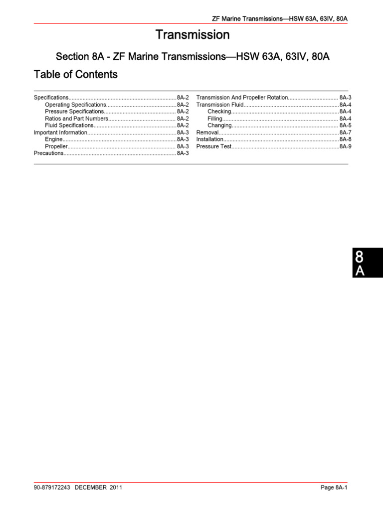 Transmission: Section 8A - ZF Marine Transmissions-HSW 63A, 63IV, 80A ...