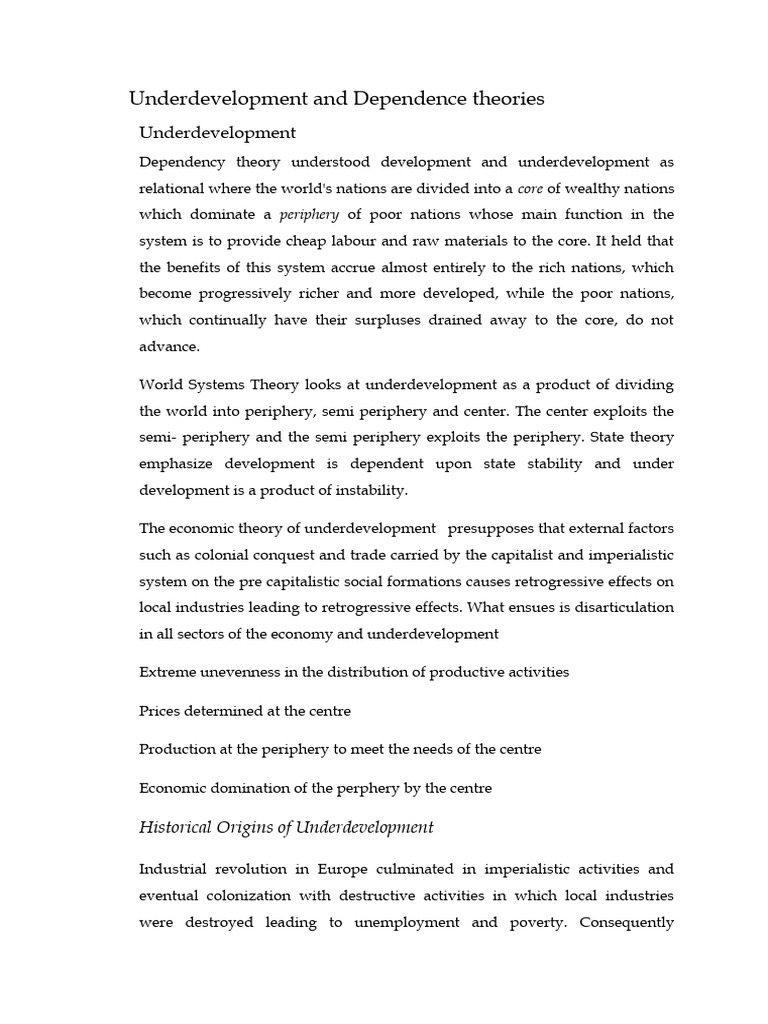 Underdevelopment and Dependence Theories Notes | PDF