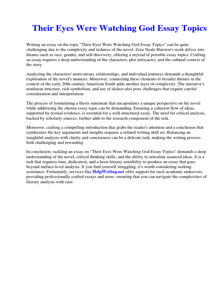 Their Eyes Were Watching God Essay Topics | Download Free PDF ...