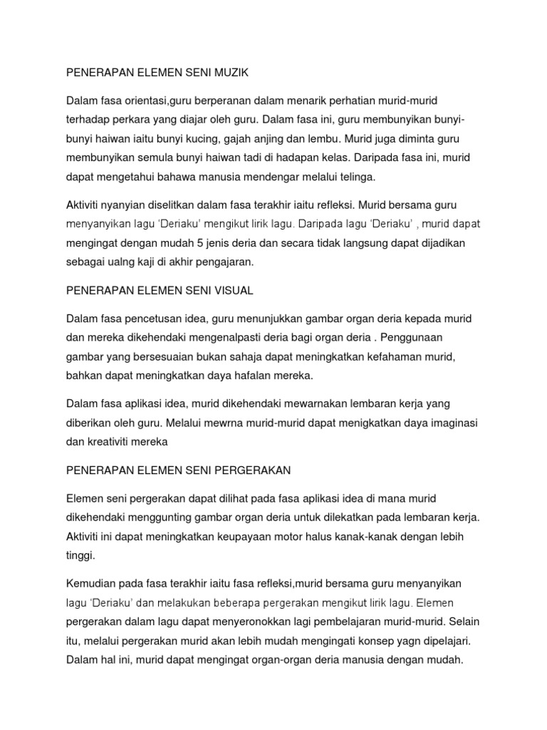 Penerapan Elemen Seni Muzik | PDF | Pengembangan Diri