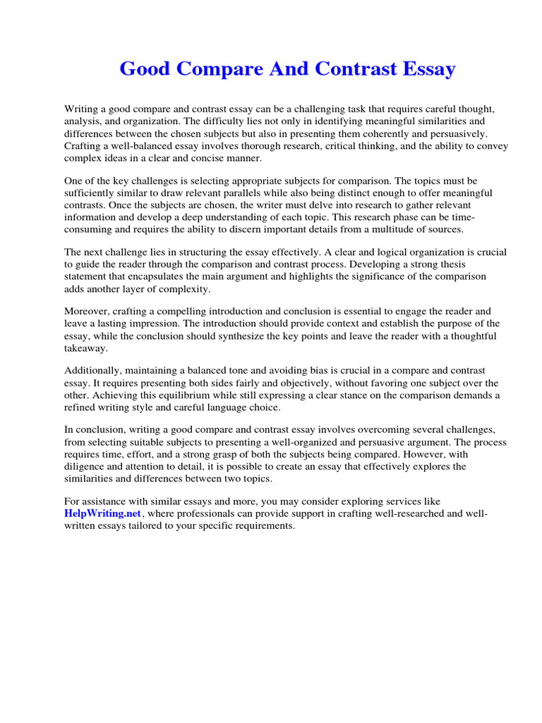 Good Compare and Contrast Essay | PDF | Essays | Thought