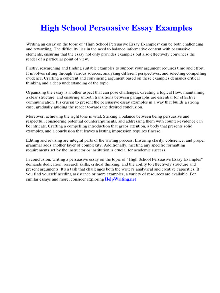 High School Persuasive Essay Examples | PDF | Information | Essays