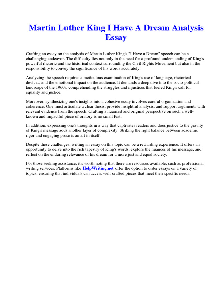 Martin Luther King I Have A Dream Analysis Essay | PDF | Essays | Rhetoric