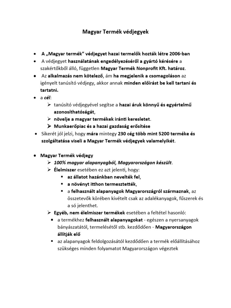 Magyar Termék Védjegyek | PDF