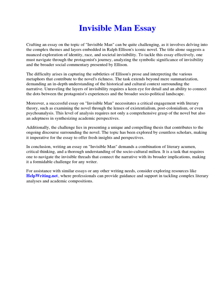 Invisible Man Essay | PDF | Cello | Ralph Waldo Emerson