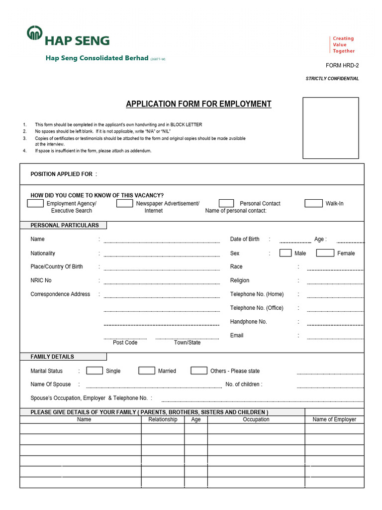 HRD 2 Application For Employment | PDF | Employment | Salary