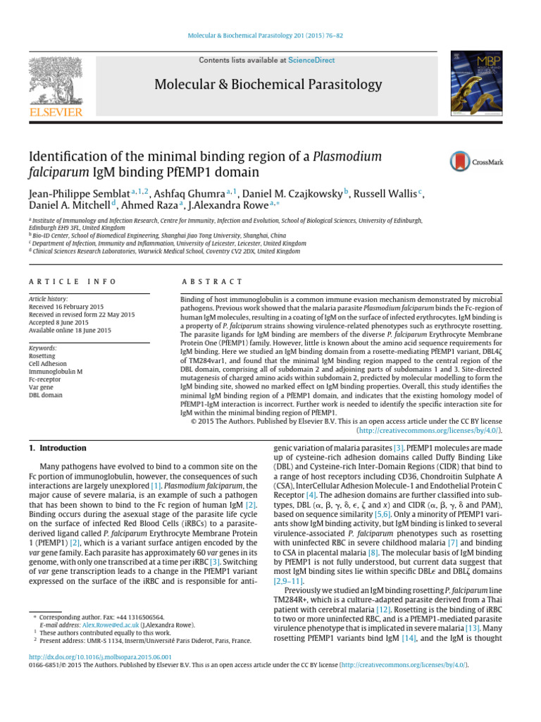 2016 Identification of The Minimal Binding Region of A Plasmodium ...