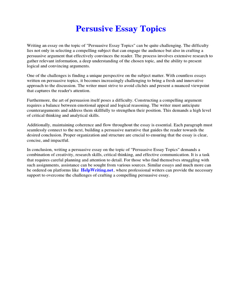 Persusive Essay Topics | PDF | Essays | Persuasion