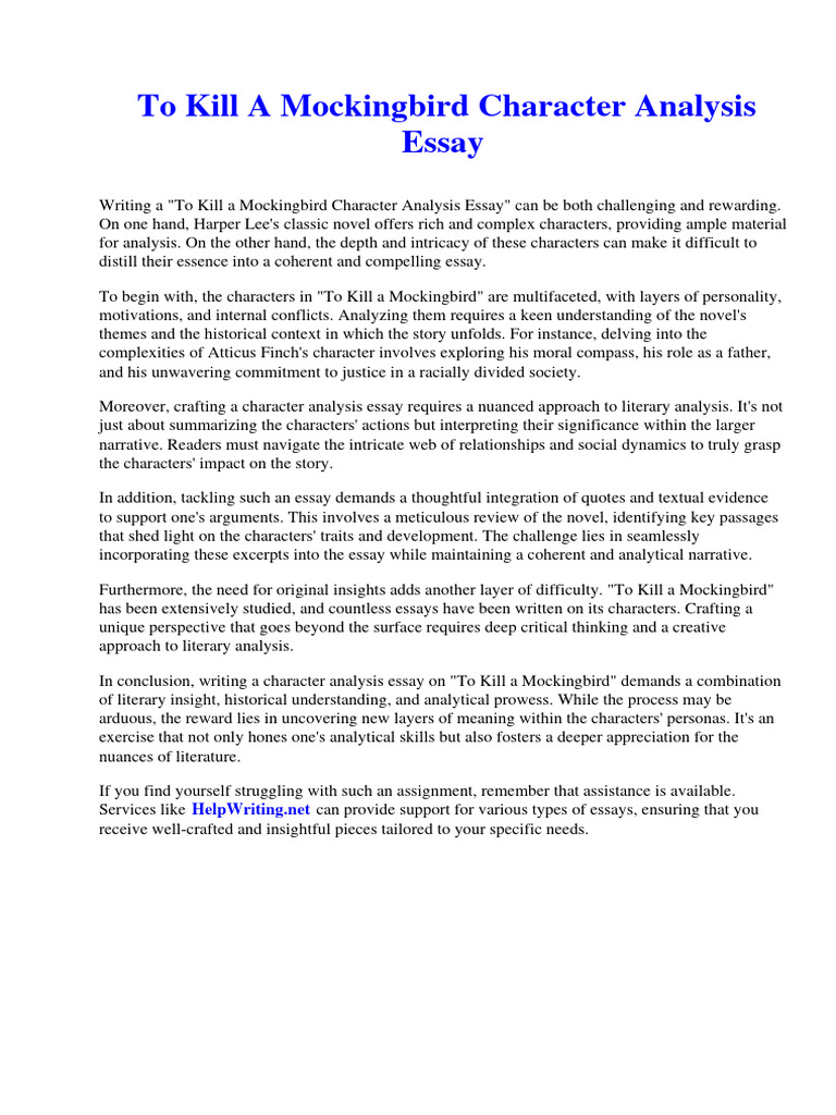 To Kill A Mockingbird Character Analysis Essay | Download Free PDF ...