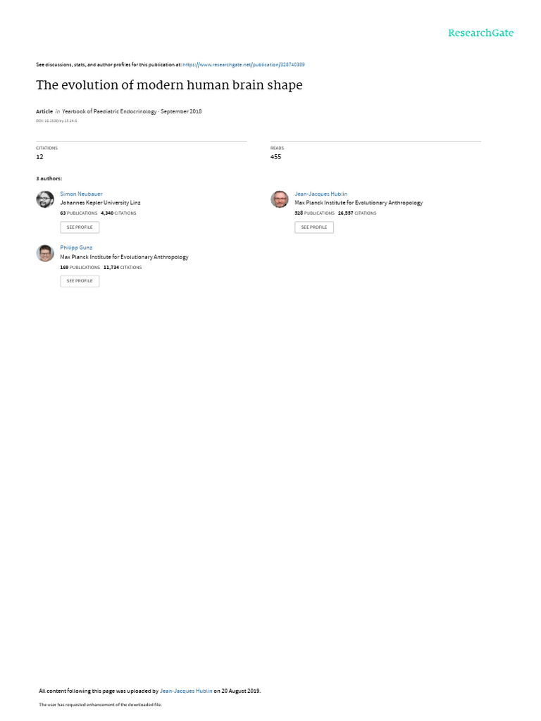 The Evolution of Modern Human Brain Shape: Yearbook of Paediatric ...