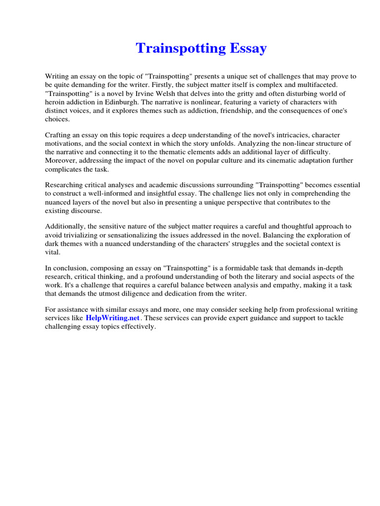 Trainspotting Essay | PDF | Journalism | Organizational Culture