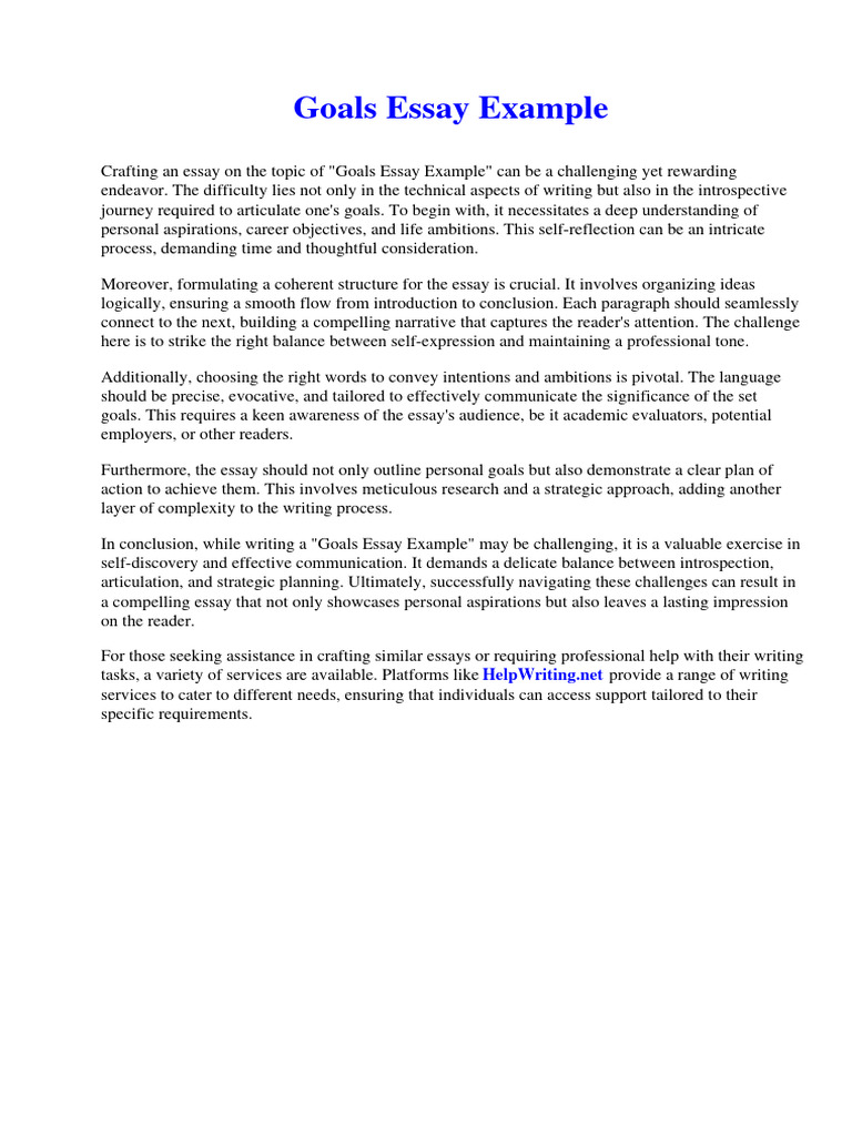 Goals Essay Example | PDF | Shabbat | Sustainability