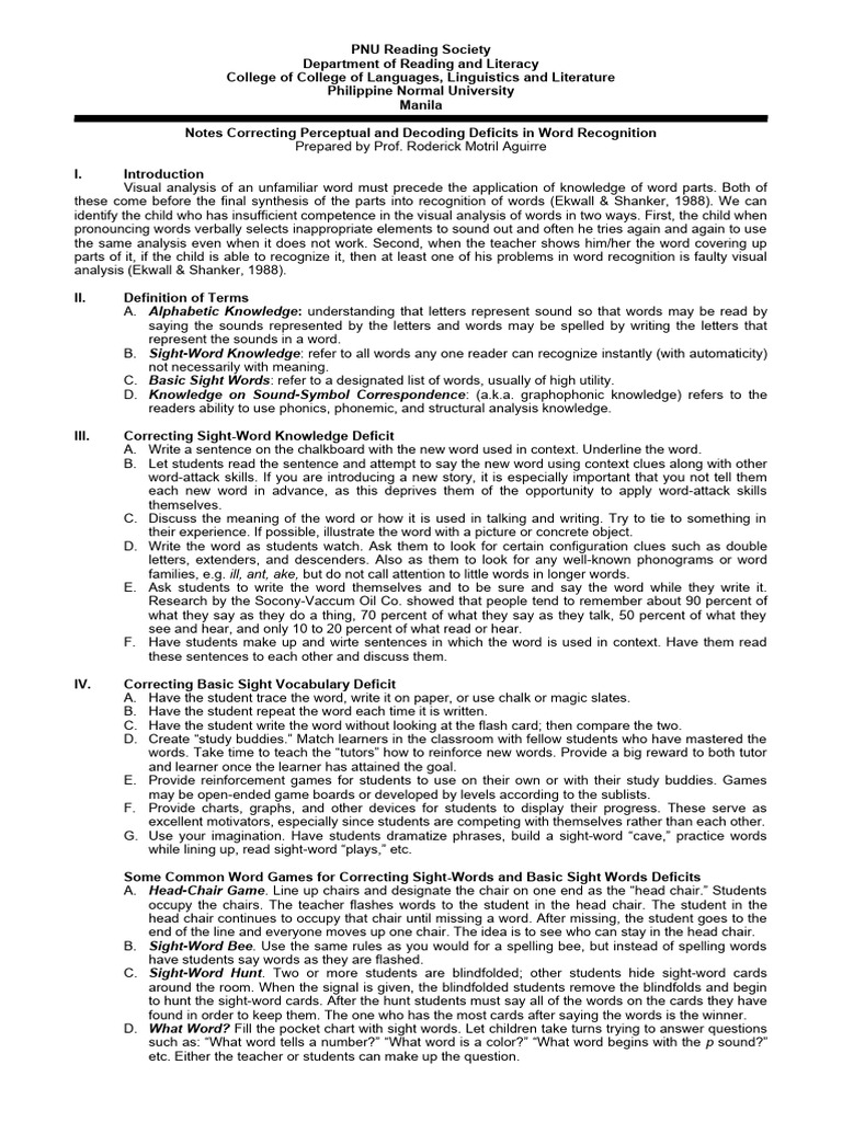 Notes Correcting Perceptual and Decoding Deficits in Word Recognition ...