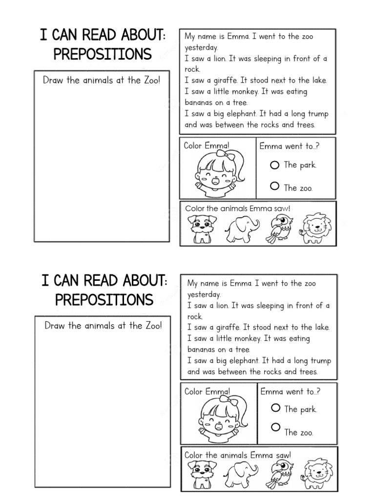 I Can Read About Prepositions - Reading and Writing Activity | PDF