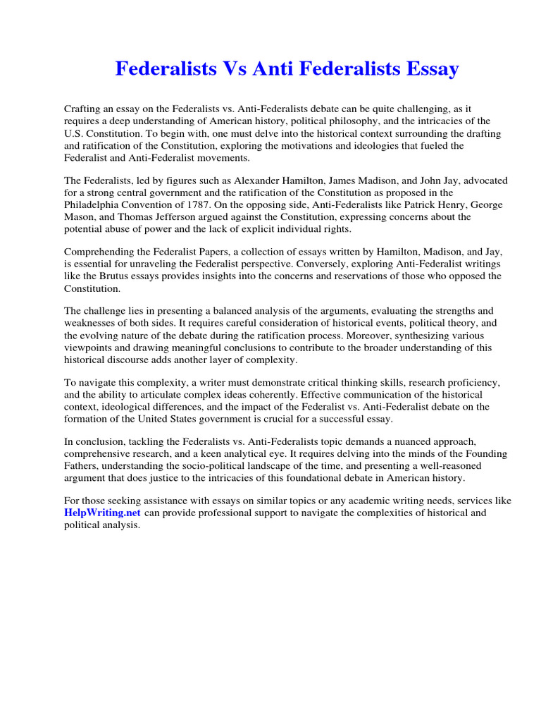 Federalists Vs Anti Federalists Essay | Download Free PDF | The ...