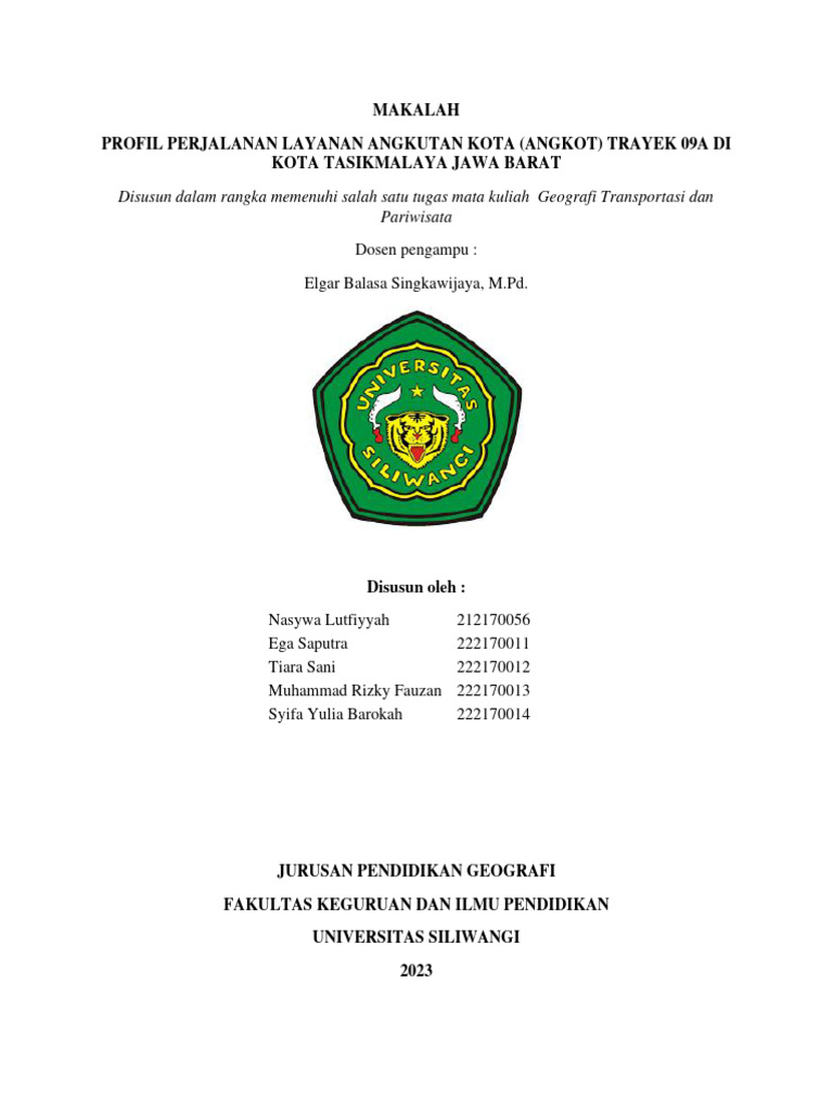 Profil Perjalanan Layanan Angkutan Kota (Angkot) Trayek 09a Di Kota ...